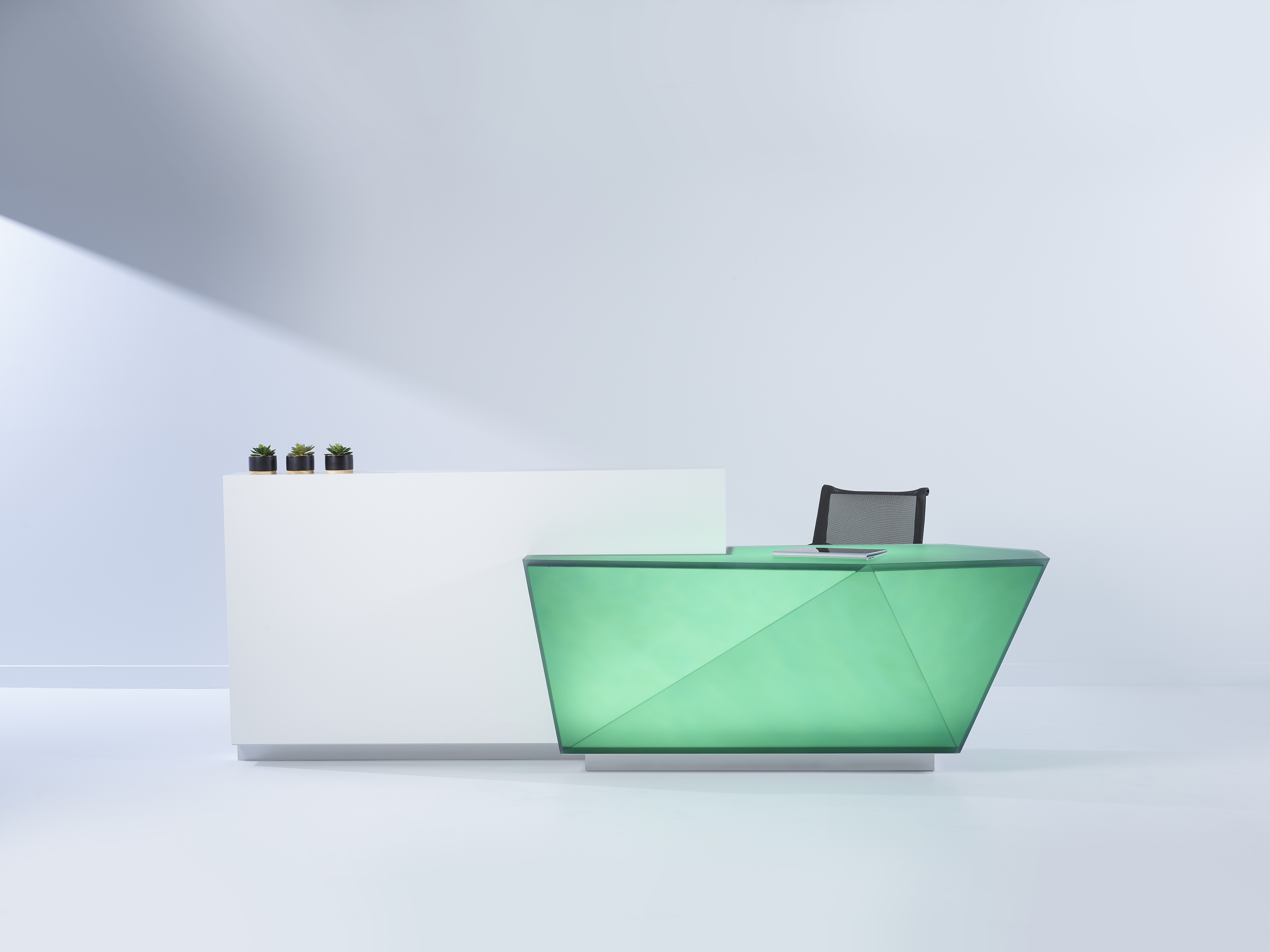 Products | Geometric Lightbox Wrapped Reception Desk | 3form